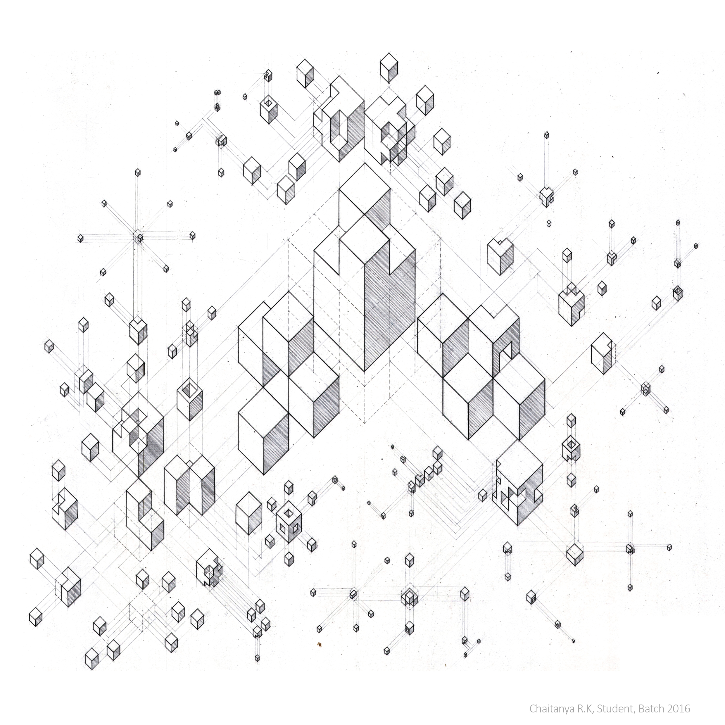 Rubik’s cube exploded axonometric: Chaitanya R K – WCFA Graphic Collective