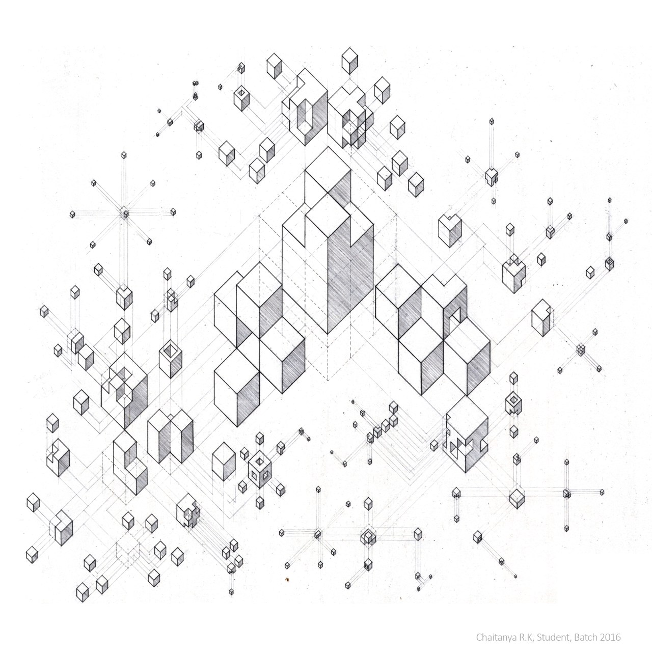 Rubik’s cube exploded axonometric: Chaitanya R K – WCFA Graphic Collective